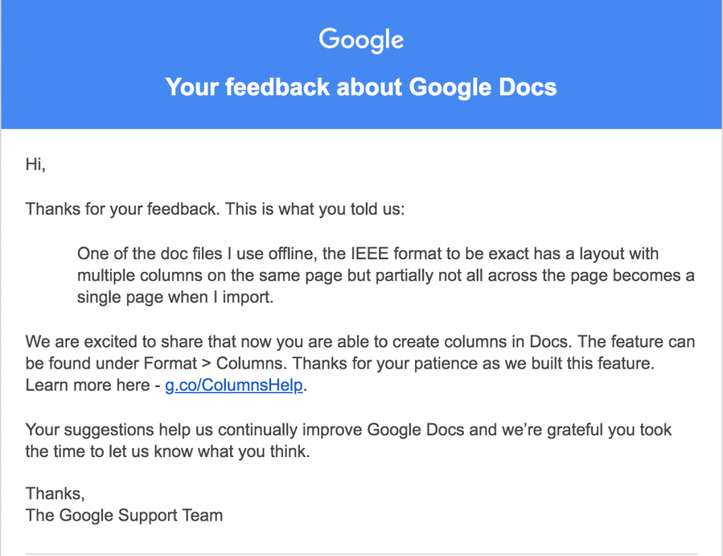 Google Docs took my Feedback Seriously – Joey Pinto